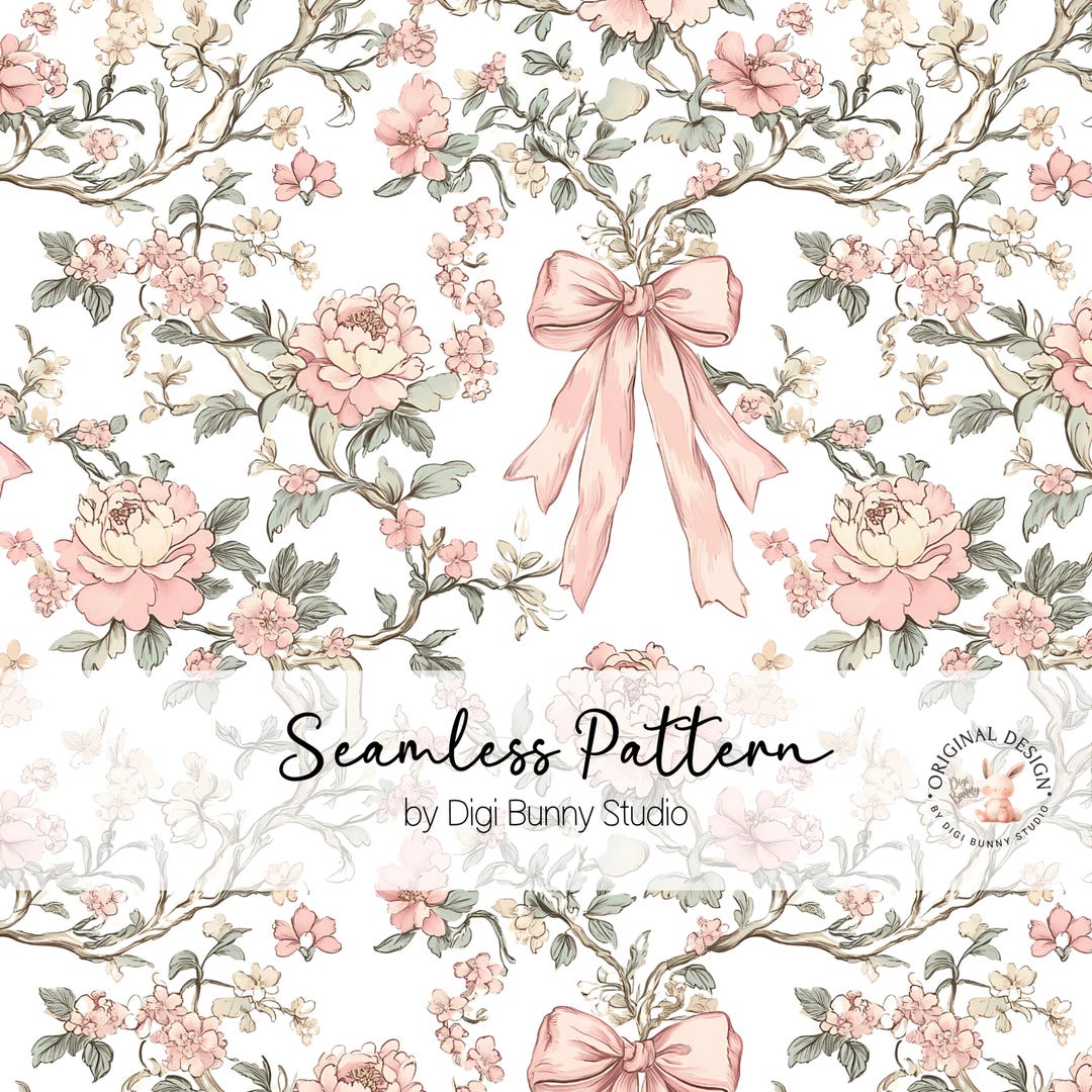 Vintage Pink Toile Coquette Seamless Pattern Pink Chinoiserie Bow ...