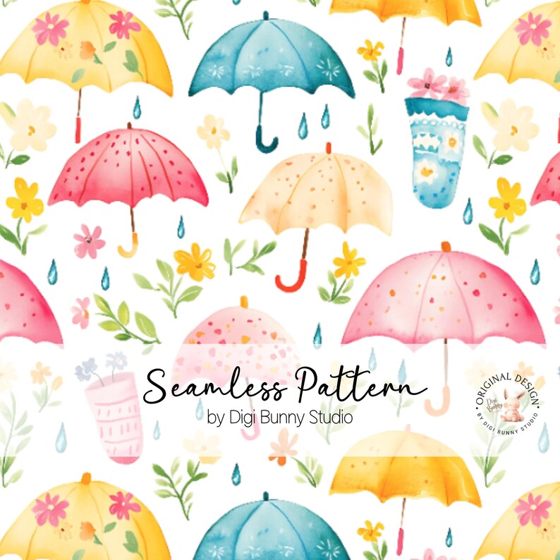 Raindrops, Umbrellas and Flowers Spring Seamless Pattern (PNG) - Etsy
