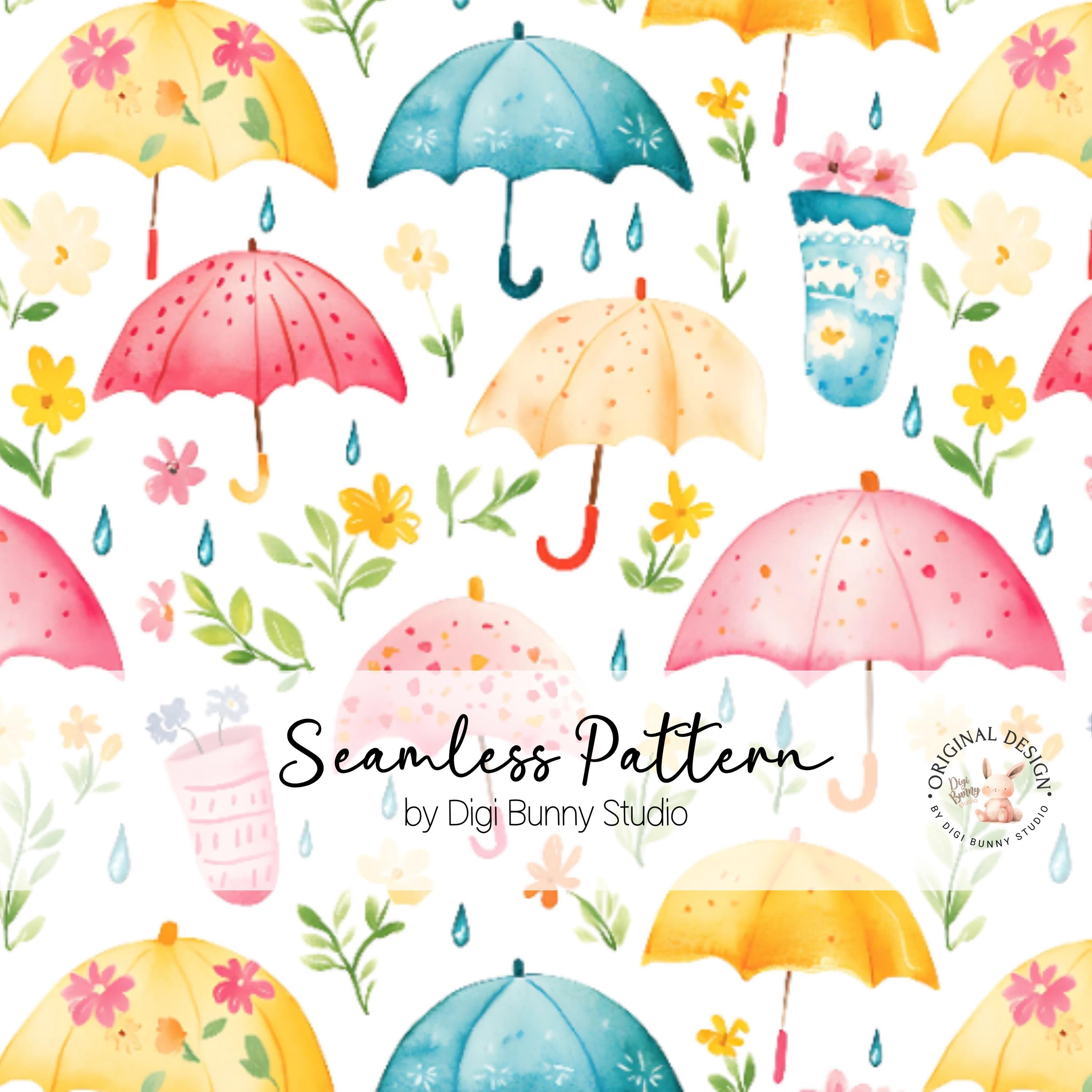 Raindrops, Umbrellas and Flowers Spring Seamless Pattern (PNG) - Etsy