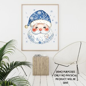 Cute Santa Blue Floral Chinoiserie Santa Hat Png Blue Christmas Vintage ...