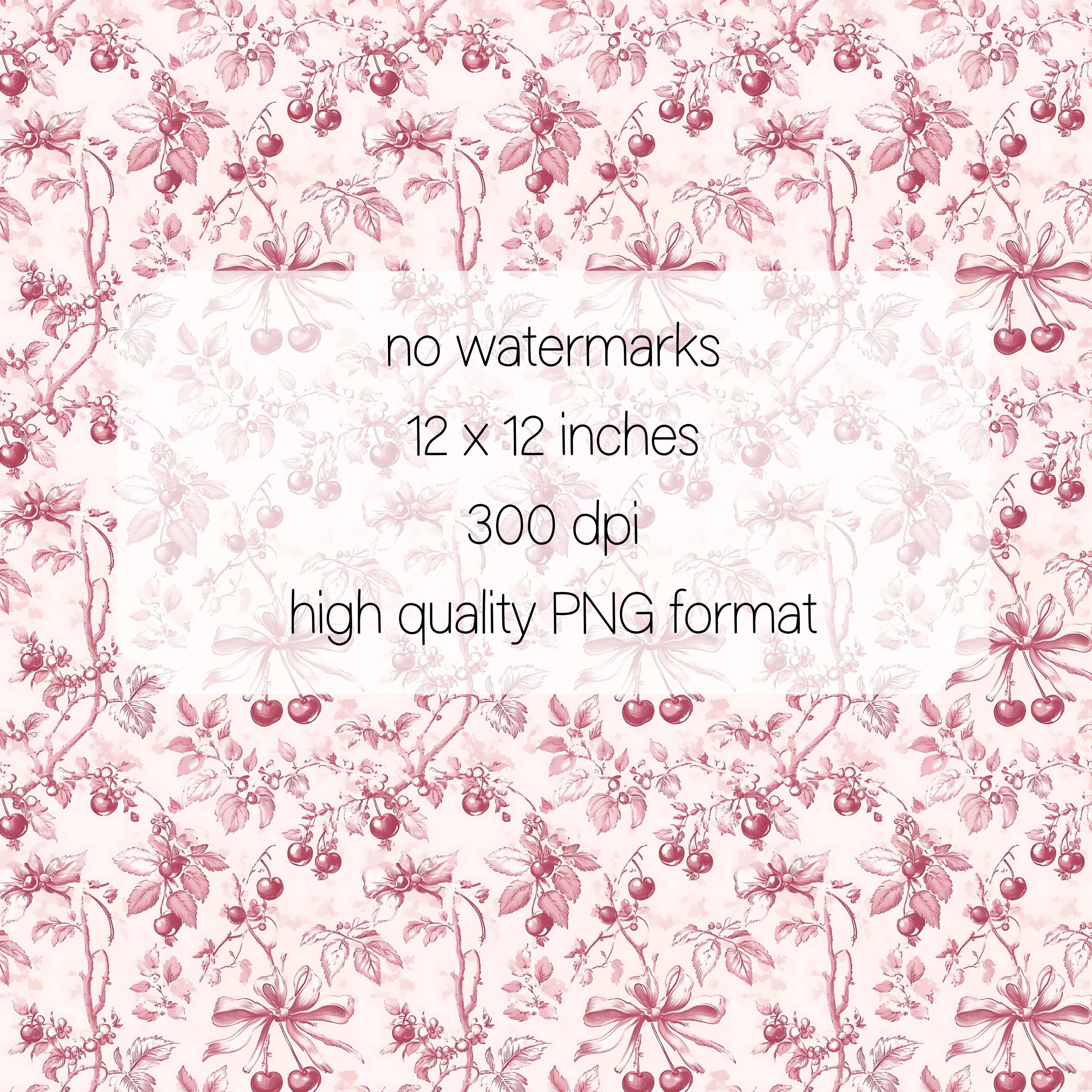 Vintage Cherry Toile Seamless Pattern, Pink Coquette Fabric (PNG) - Etsy