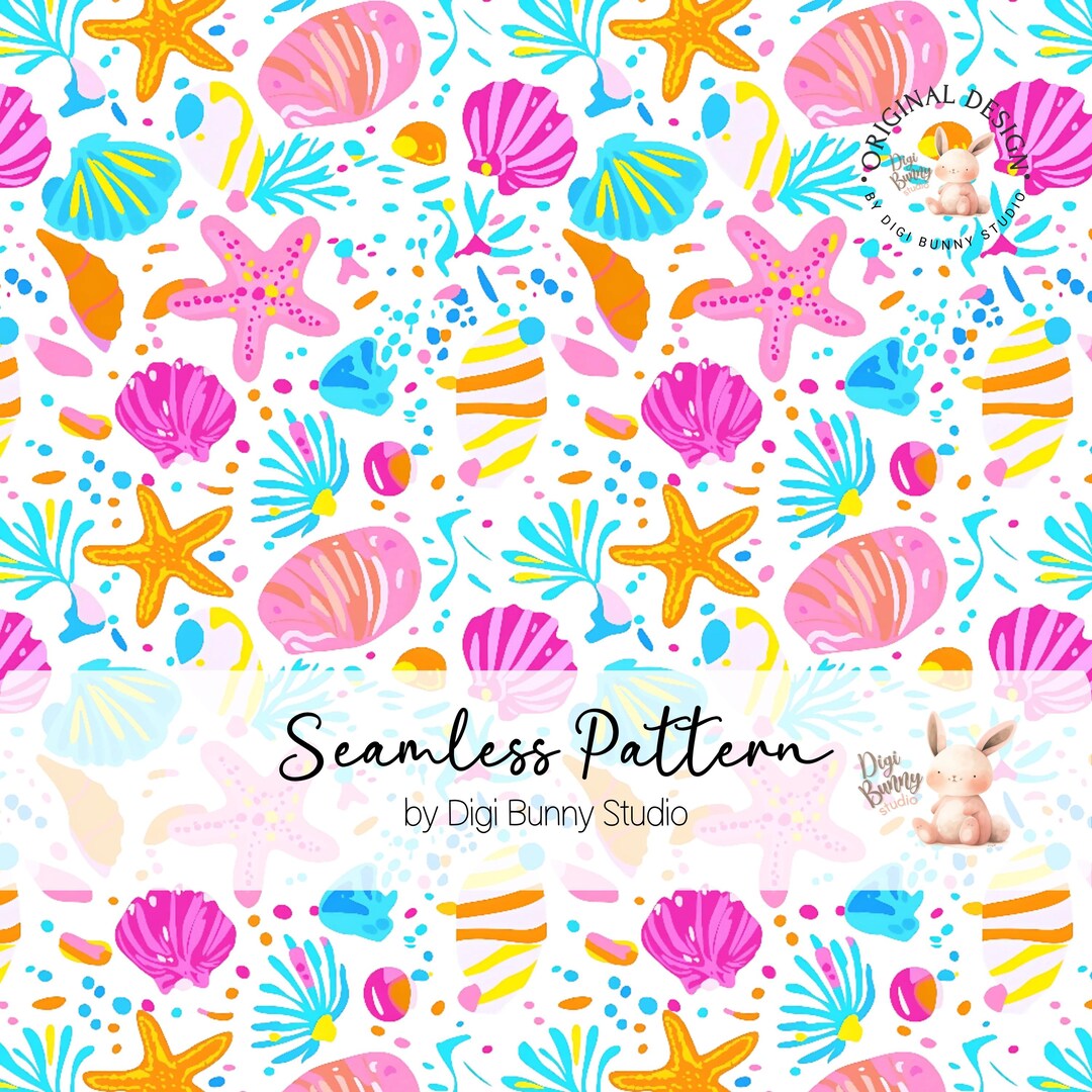 Retro Neon Coastal Pattern | Starfish & Seashells (PNG Digital Download ...