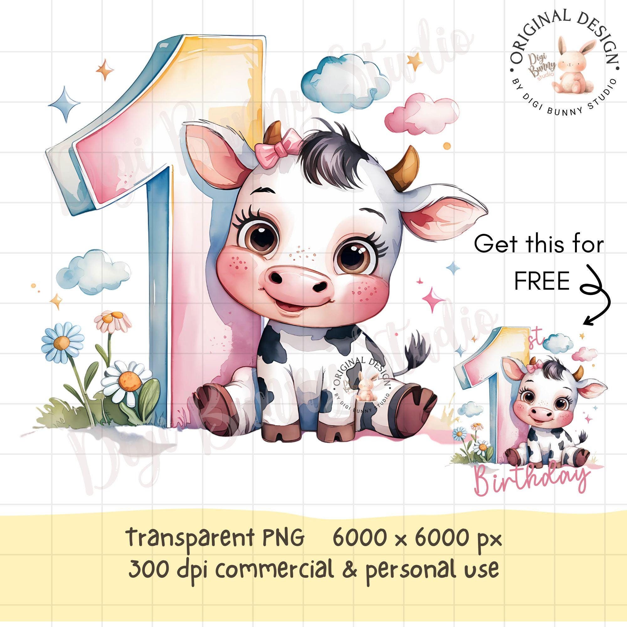 1st Birthday Baby Cow Png, Birthday Png, Cow Themed, Cute Cow, Birthday ...