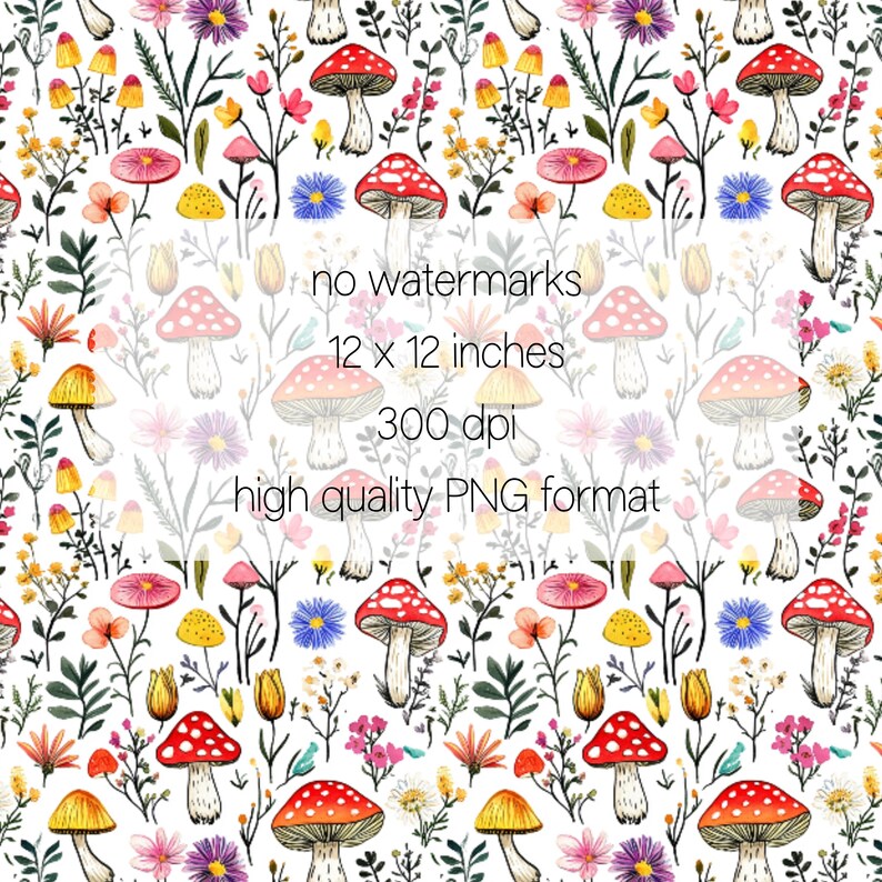 Floral Mushroom Seamless Pattern: Boho Psychedelic Fabric (digital ...
