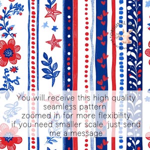 Red White Blue Stripes Floral 4th of July Seamless Pattern USA Fourth ...