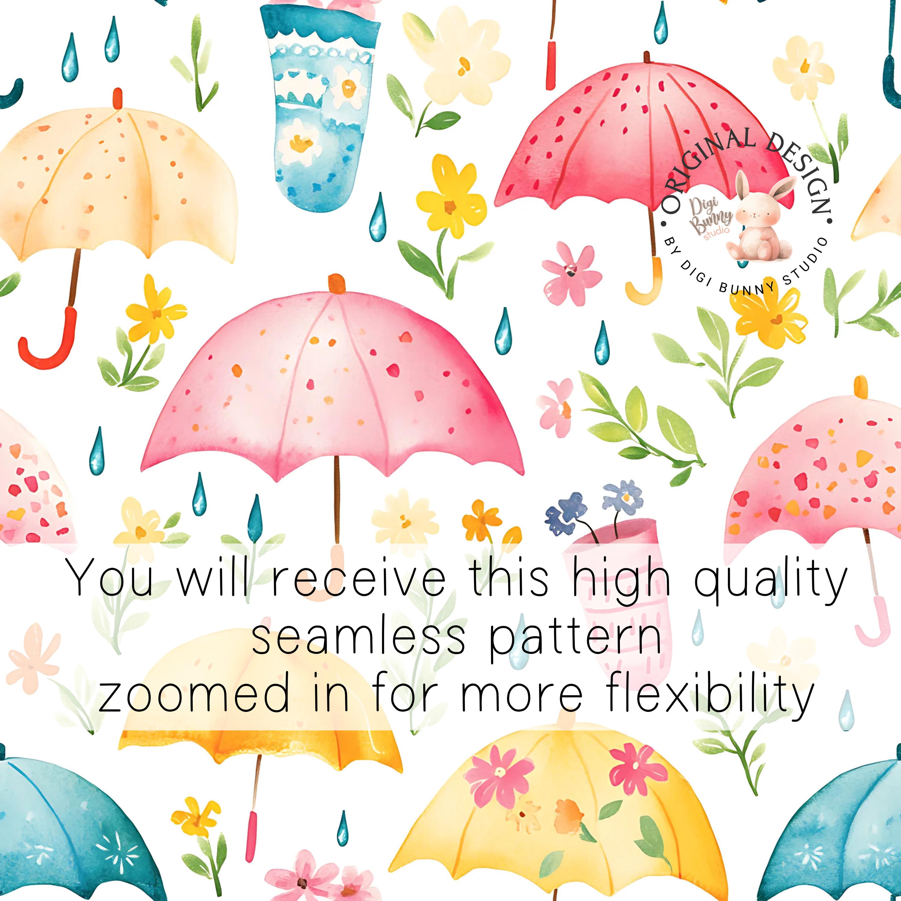 Raindrops, Umbrellas and Flowers Spring Seamless Pattern (PNG) - Etsy