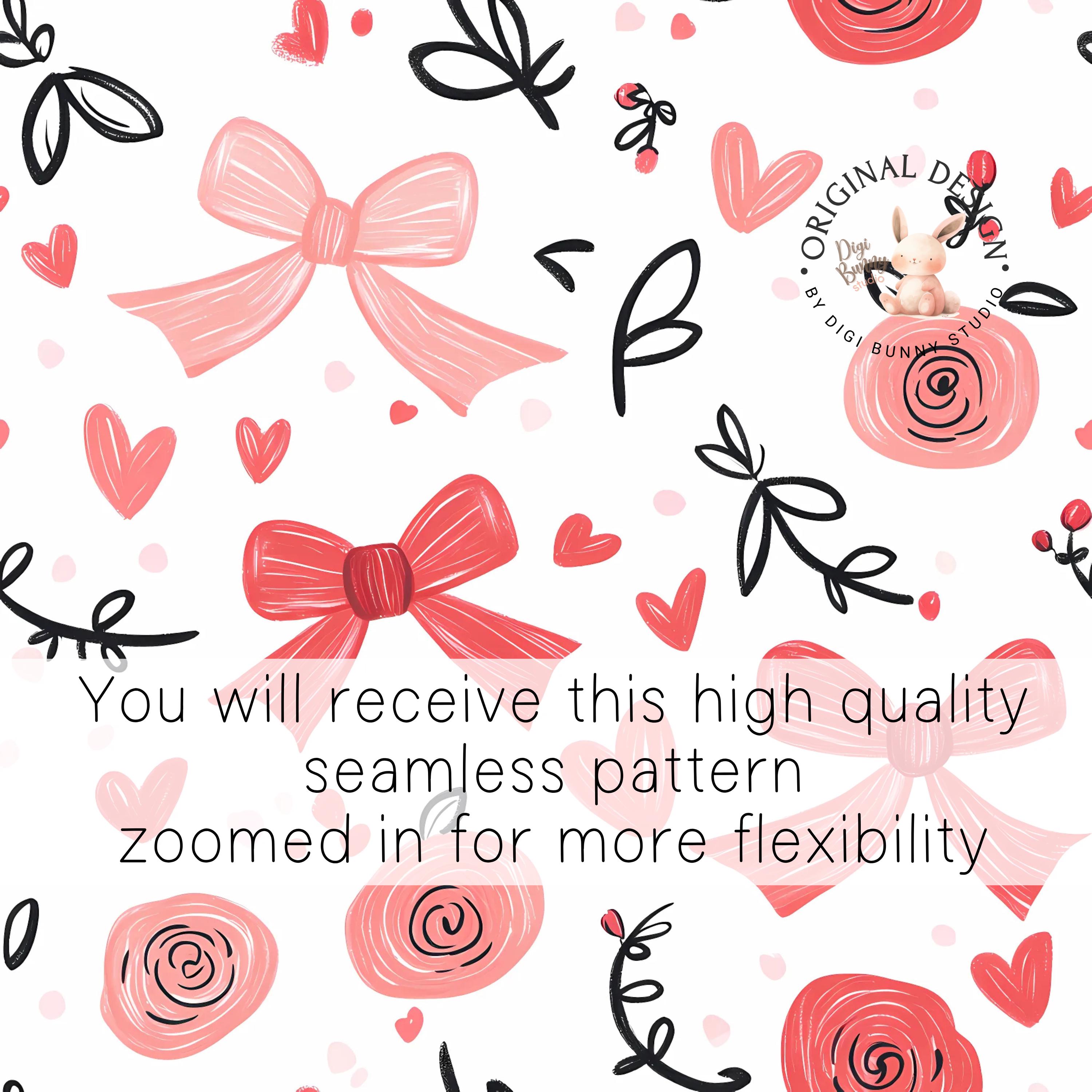 Roses Hearts and Bows Floral Coquette Seamless Pattern, Spring Seamless ...
