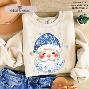 Cute Santa Blue Floral Chinoiserie Santa Hat Png Blue Christmas Vintage ...
