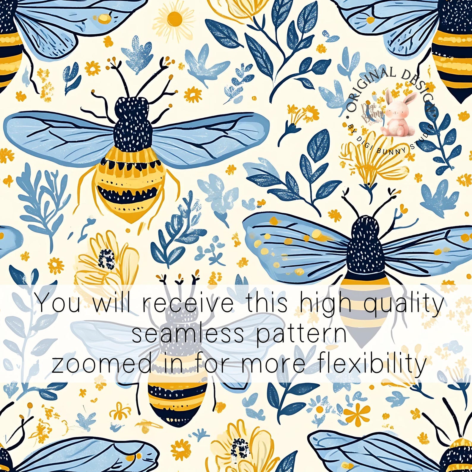 Flowers And Bees Seamless Pattern Spring Repeat Pattern Digital Paper