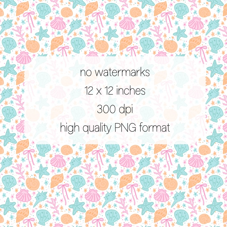 Pastel Seashells Scallops Coquette Bow Seamless Pattern Coastal Beach ...