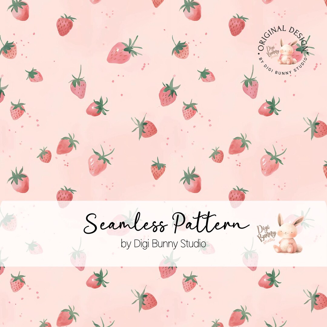 Strawberry Ditsy Seamless Pattern, Pink Fruit Fabric (PNG) - Etsy