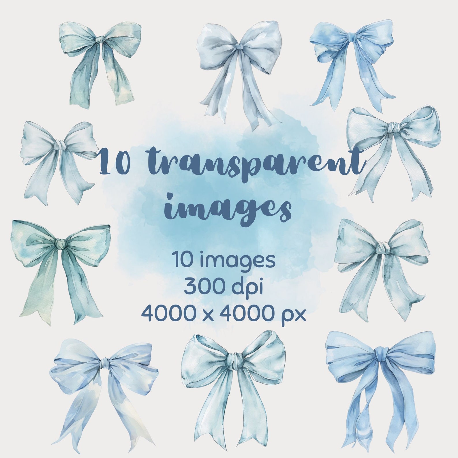Light Blue Coquette Bows Clipart, Watercolor Ribbon Bundle (PNG) - Etsy