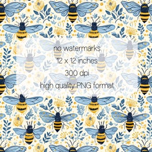 Flowers And Bees Seamless Pattern Spring Repeat Pattern Digital Paper