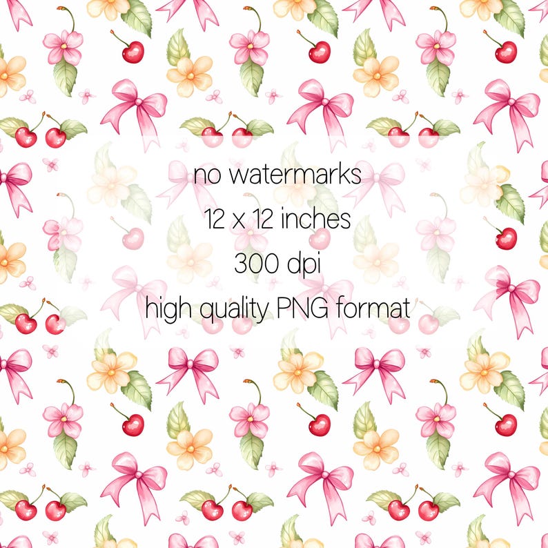 Floral Cherry Coquette Seamless Pattern Digital Pattern Digital Paper ...
