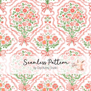 Red Bouquet Scallops Floral Seamless Pattern Vintage Grandmillenial ...