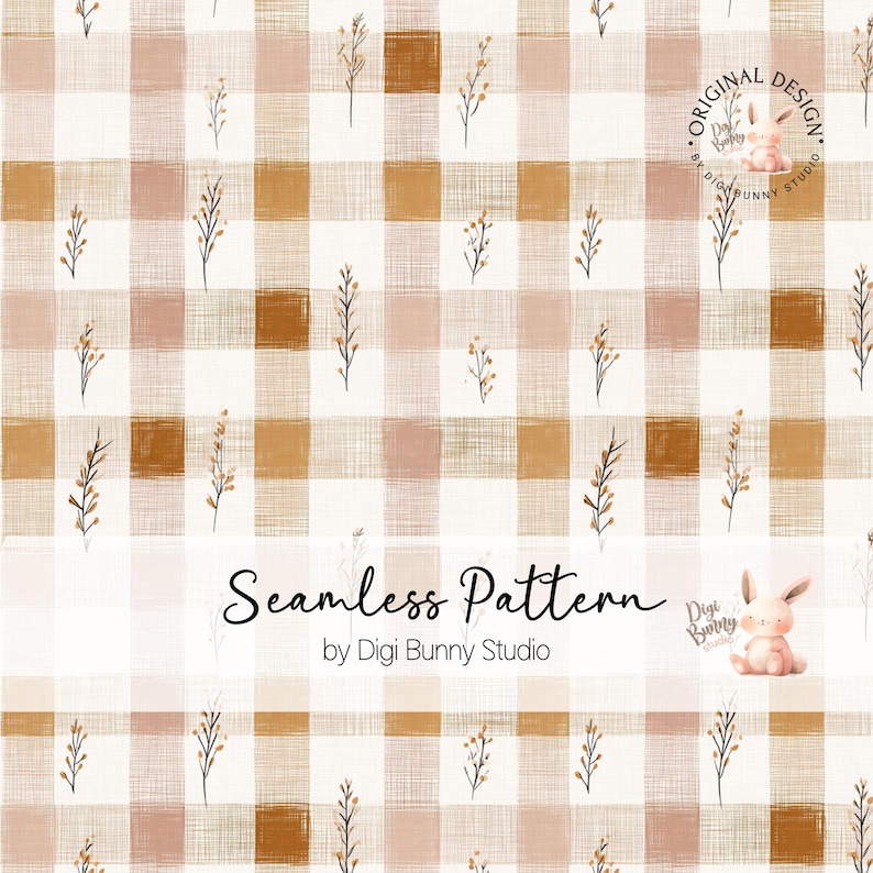 Autumn Gingham Seamless Pattern Boho Minimalist Fall Checkered Fabric ...
