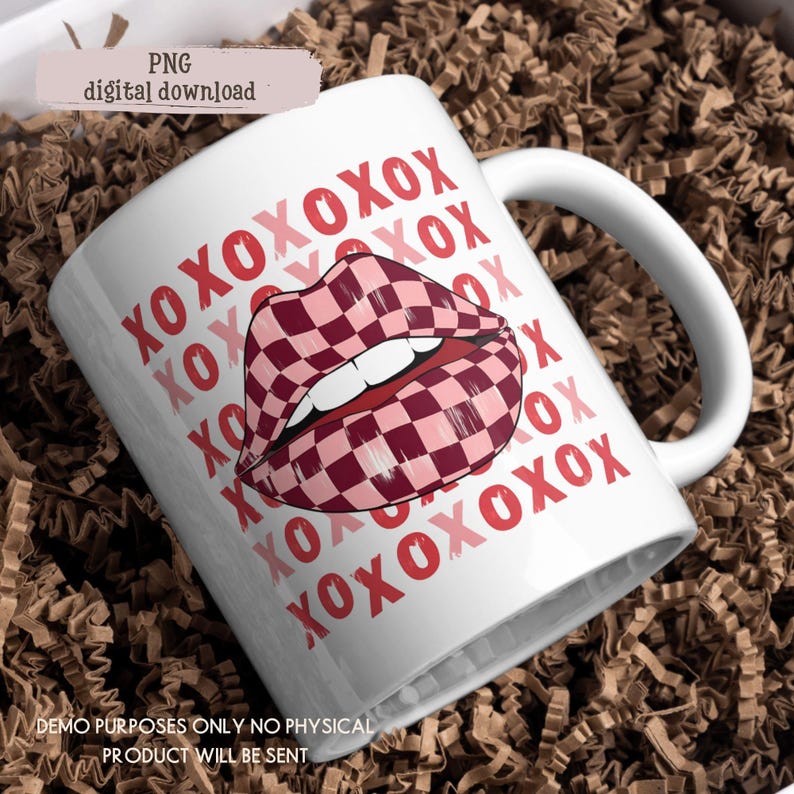 Checkered Lips XOXO Valentine Png, Valentines Day Png, Retro Valentine ...