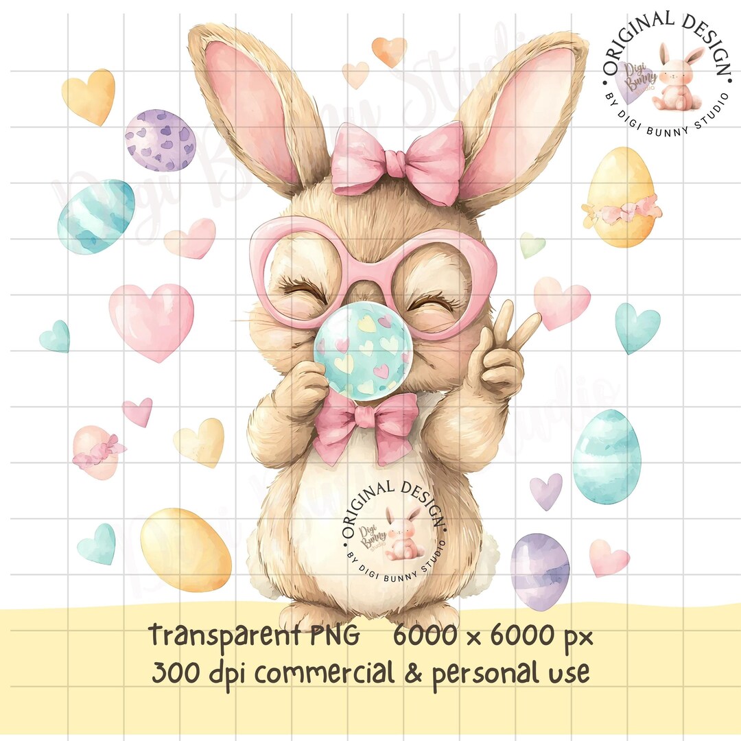 Easter Bunny Coquette Bow Blowing Bubble Peace Sign Spring Bunny Png ...