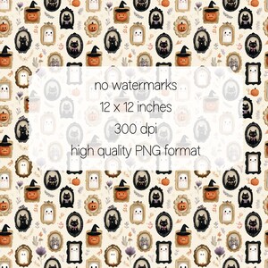 Cute Halloween Frames Seamless Pattern Ghost Black Cat Pumpkins Ghost ...