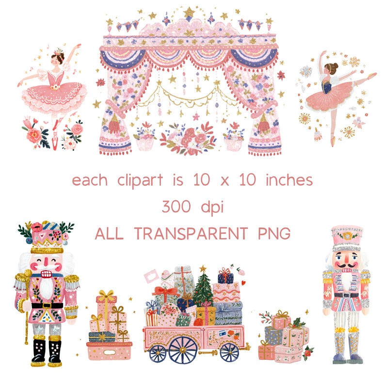 Pink Ballerina Nutcracker Clipart: Girly Christmas PNG (digital ...