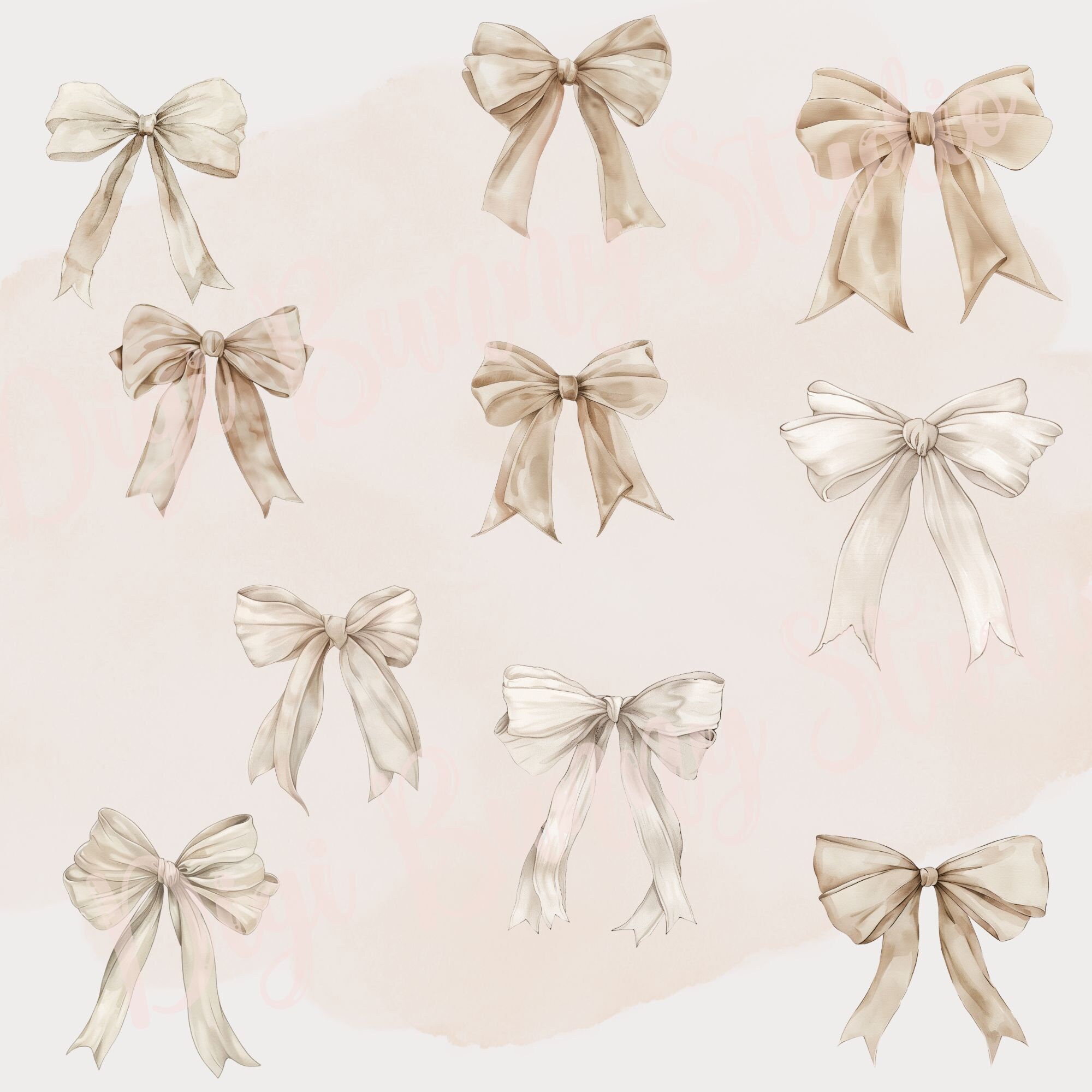Cream Neutral Coquette Bows Clip Art Soft Girl Era PNG Aesthetic ...