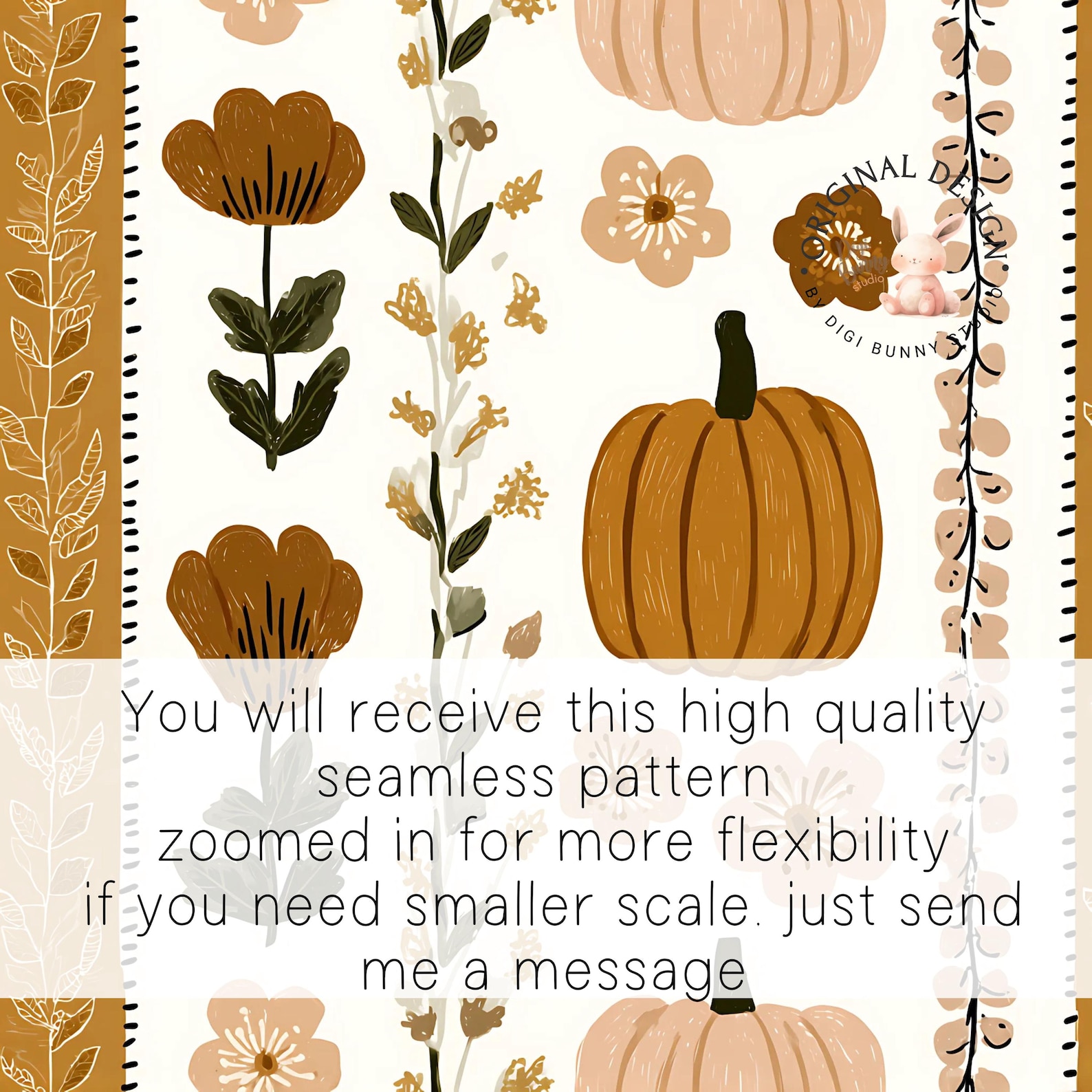 Autumn Pumpkin Flowers Stripes Seamless Pattern Boho Pumpkin Fall ...