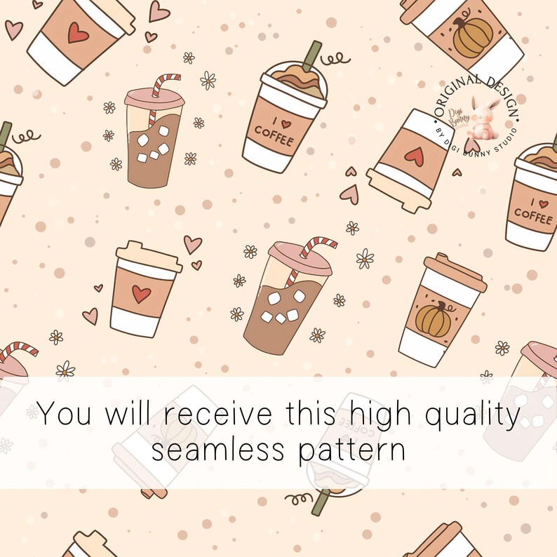 Hand Drawn Coffee Seamless Pattern Png Iced Coffee Fabric Pattern ...