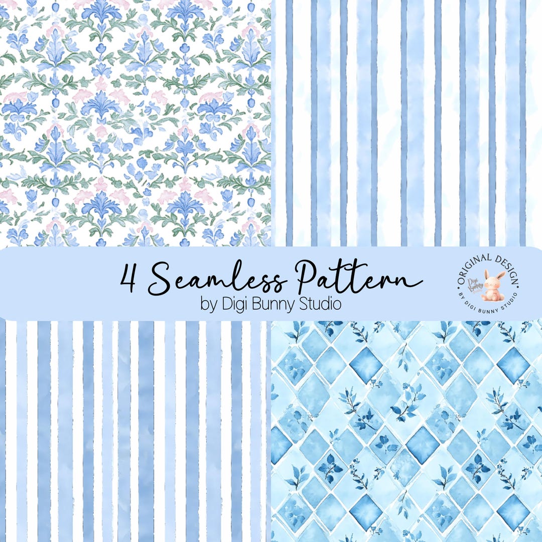 Grandmillennial Seamless Pattern Bundle, Watercolor Floral, Chinoiserie ...