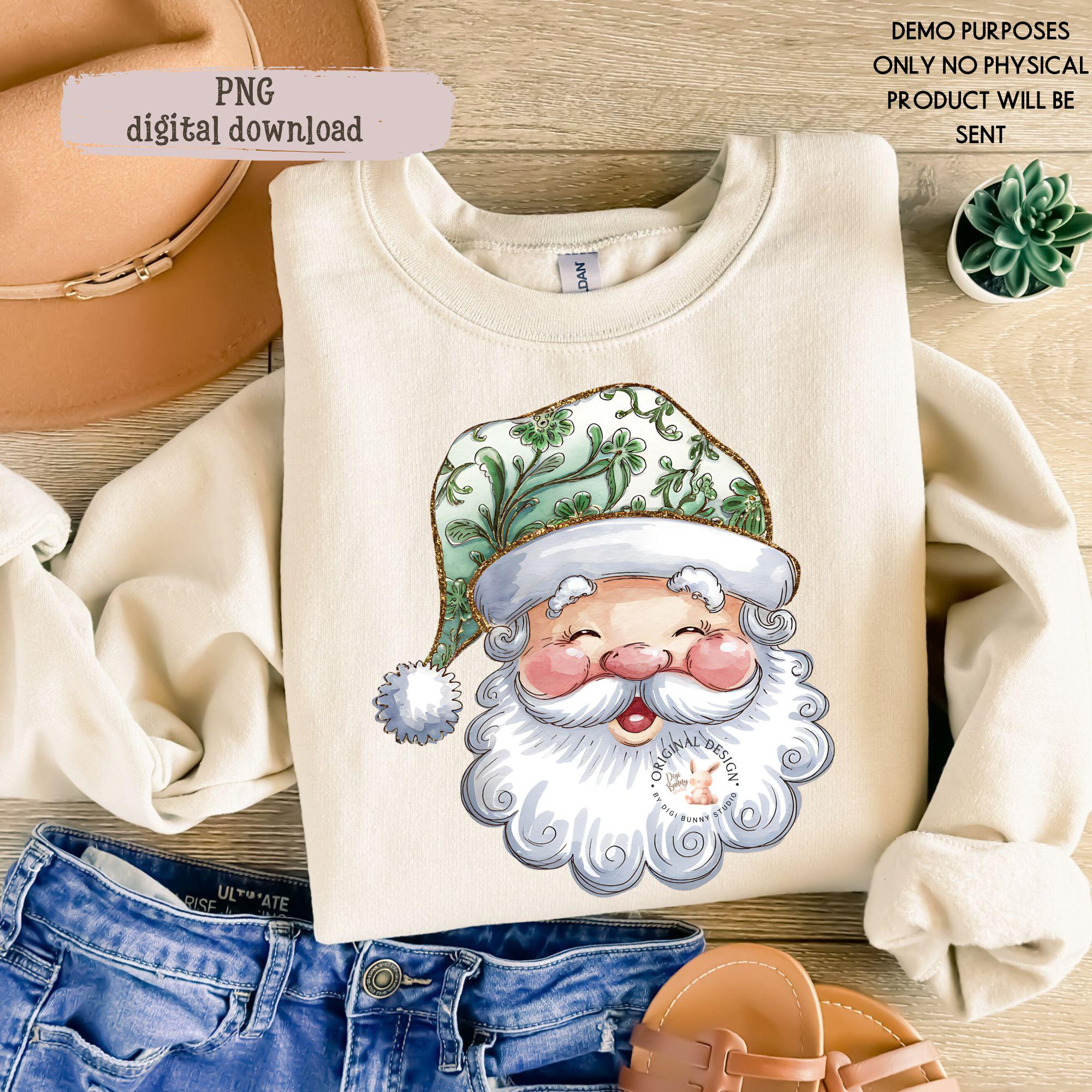 Retro Santa Green Floral Chinoiserie Santa Hat Png Green Christmas ...