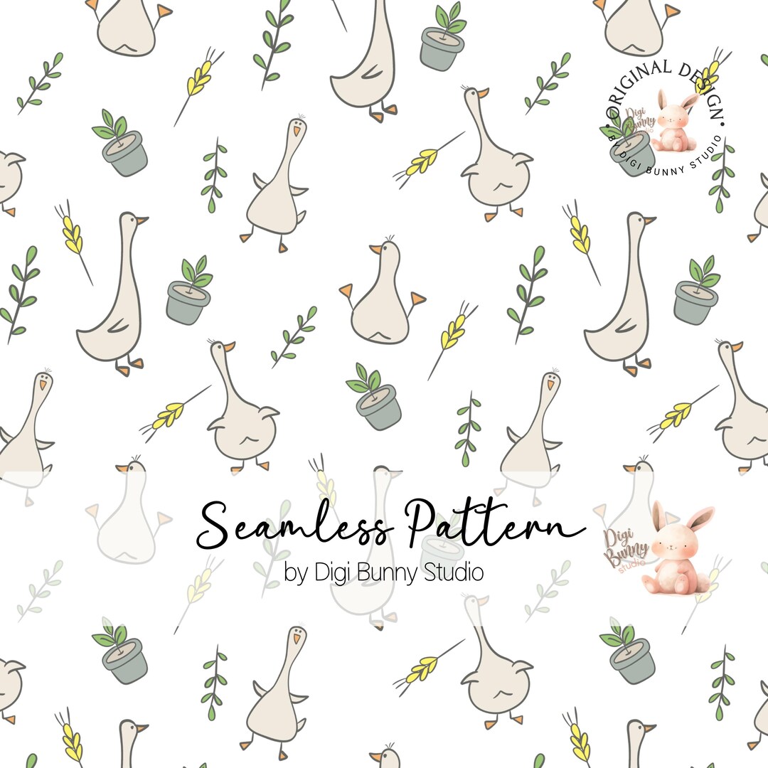 Silly Goose Doodle Seamless Pattern Neutral Boho Colors Repeat Pattern ...