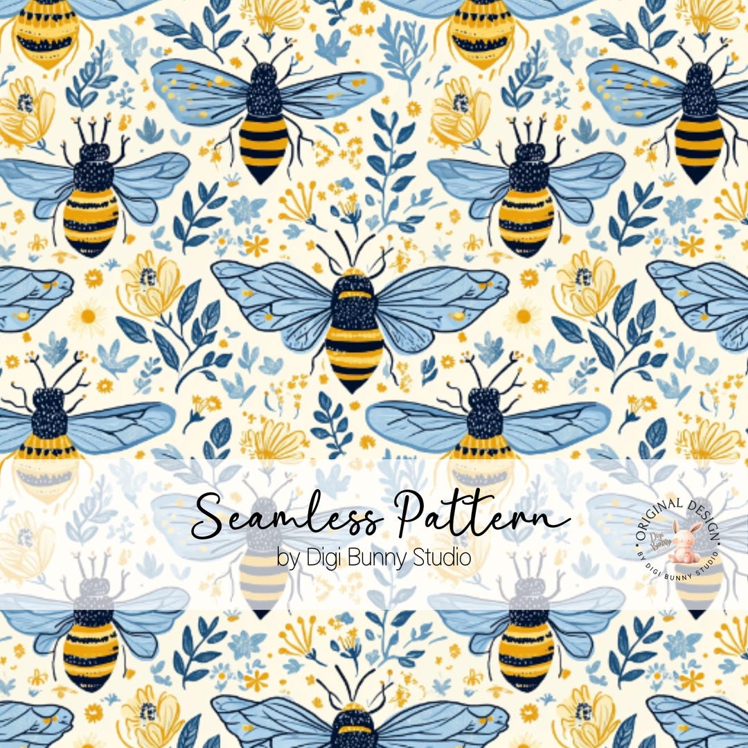 Flowers and Bees Seamless Pattern Spring Repeat Pattern Digital Paper ...