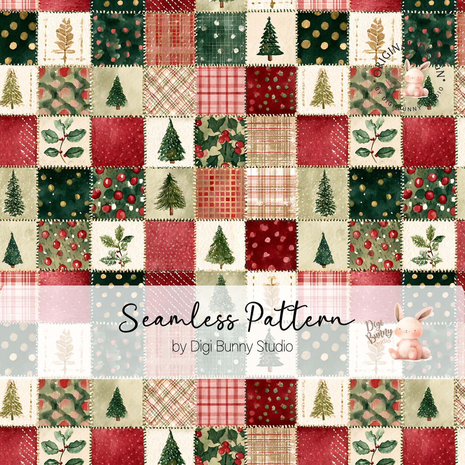 Christmas Patchwork Seamless Pattern, Checkered Holiday Fabric, Gift ...