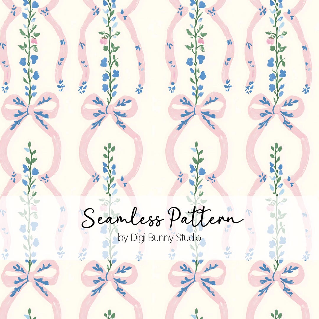 Pink Bows Floral Stripe Seamless Pattern (PNG) - Etsy