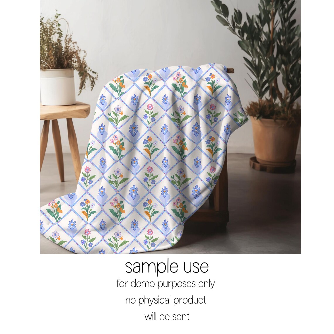 Blue Diamond Spring Flowers Seamless Pattern: Botanical Fabric Print ...