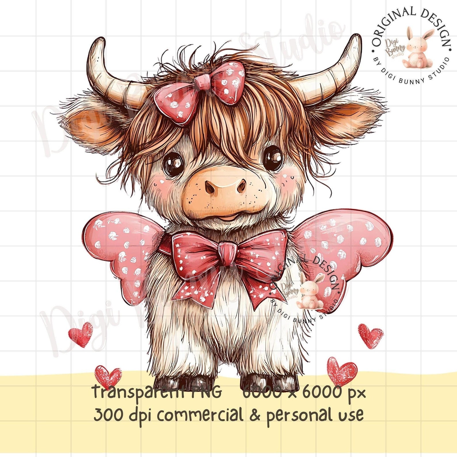 Cute Highland Cow Valentine Cupid Png Western Valentines Png Valentines ...