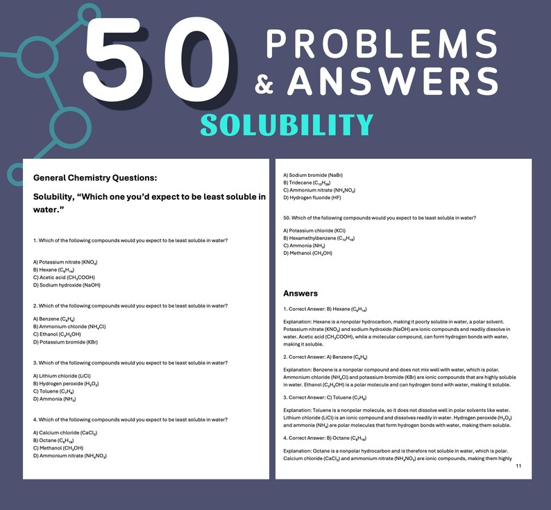 Solubility General Chemistry Practice Problems & Answers - Etsy