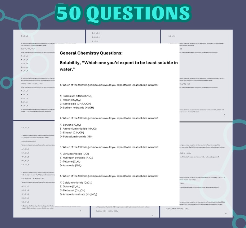 Solubility General Chemistry Practice Problems & Answers - Etsy