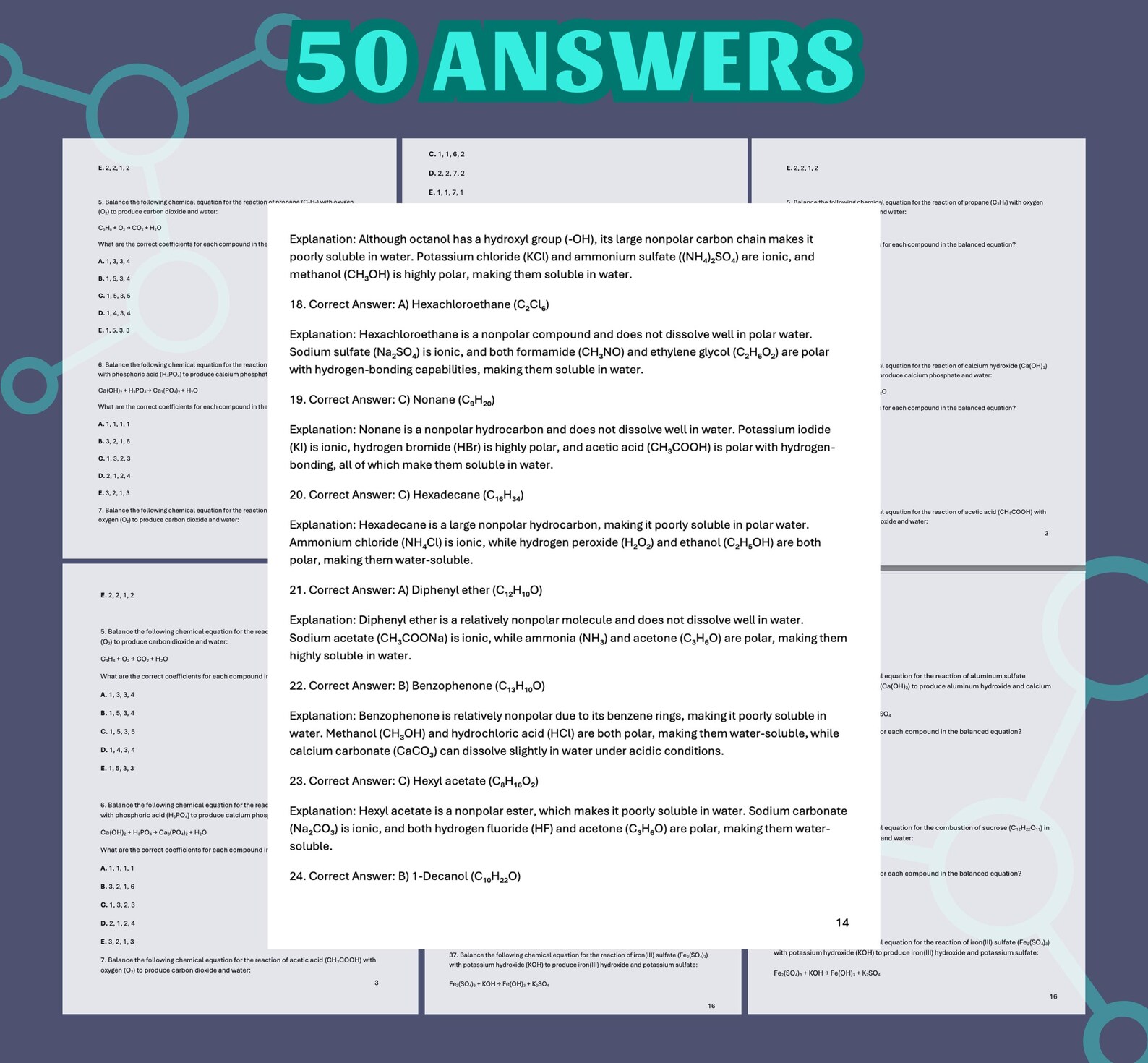 Solubility General Chemistry Practice Problems & Answers - Etsy