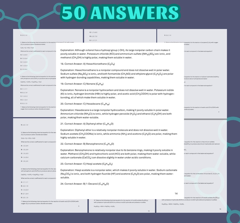Solubility General Chemistry Practice Problems & Answers - Etsy