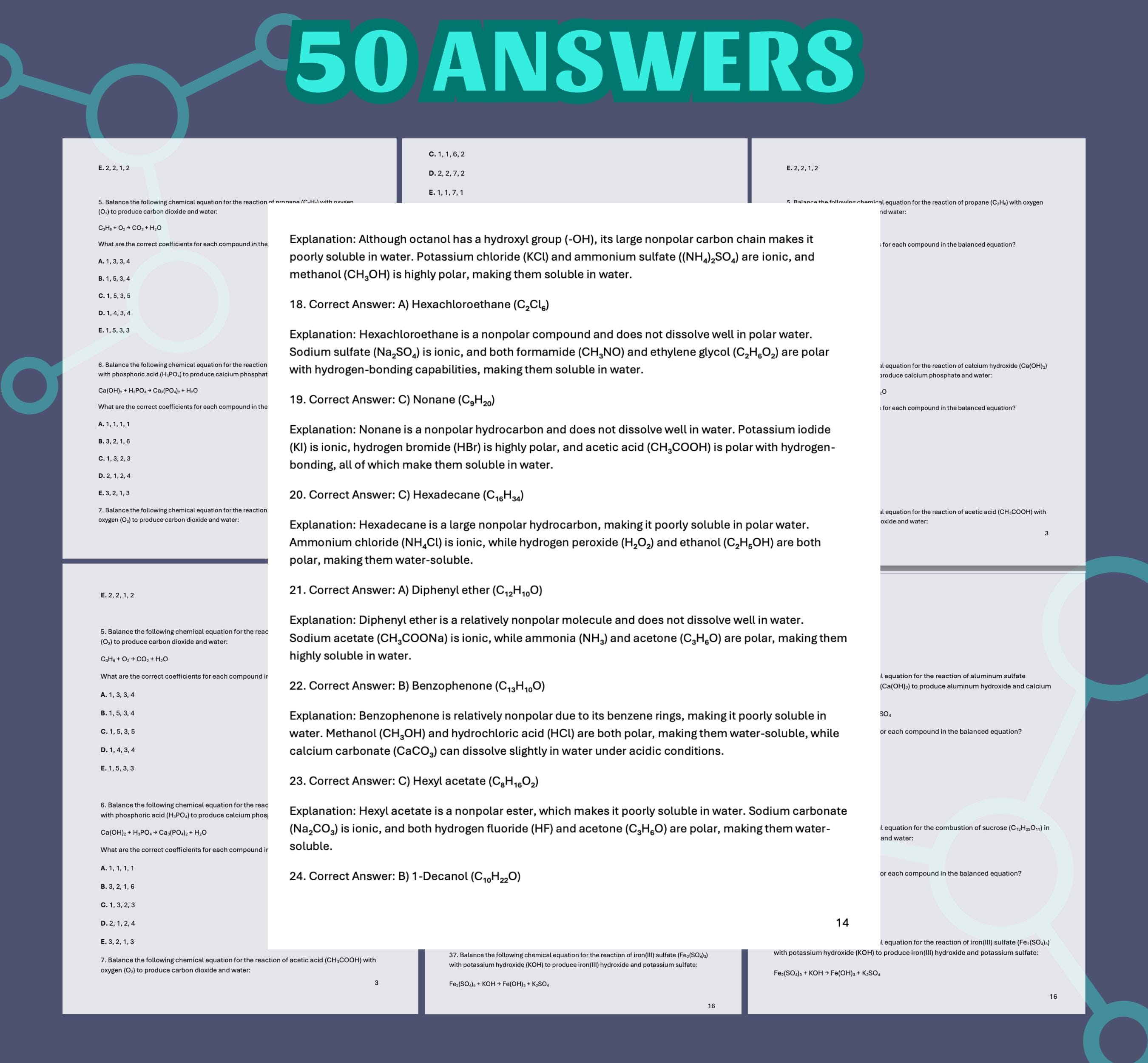 Solubility General Chemistry Practice Problems & Answers - Etsy