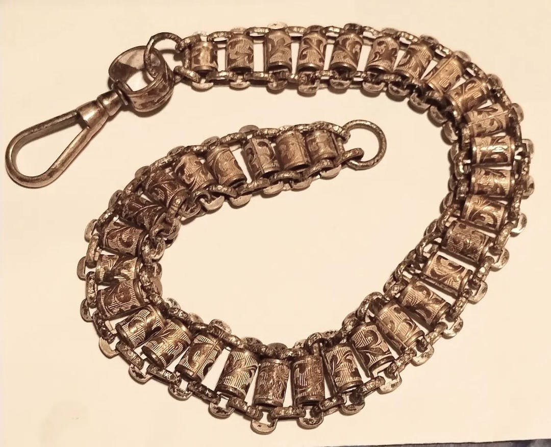 Antique Chain Very Long Brass Chain, CIVIL WAR ERA Rhodium Plated ...