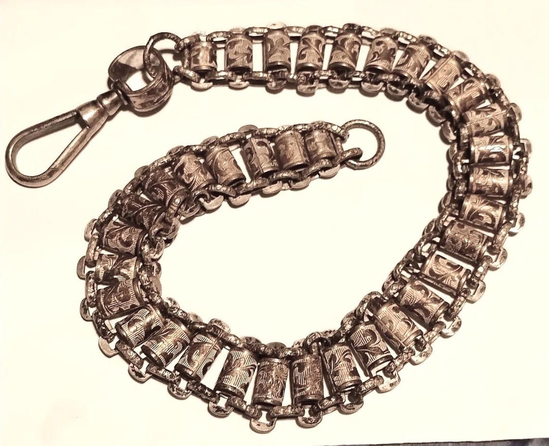Antique Chain Very Long Brass Chain, CIVIL WAR ERA Chased and Hammered ...