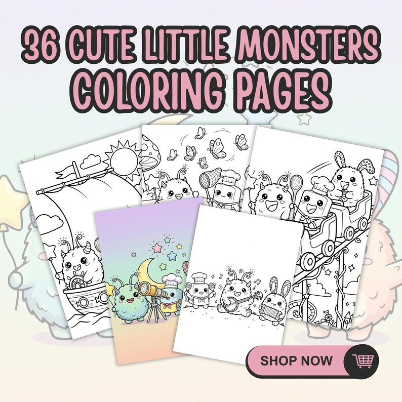 36 Cute Little Monsters Coloring Pages | A4 Printable Digital Download ...