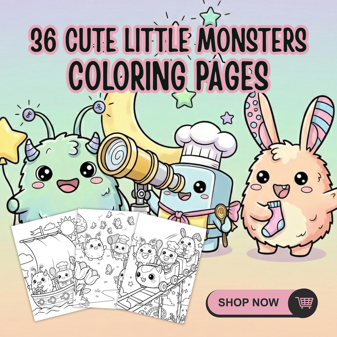36 Cute Little Monsters Coloring Pages | A4 Printable Digital Download ...