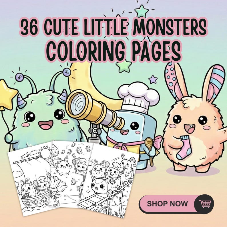 36 Cute Little Monsters Coloring Pages | A4 Printable Digital Download ...