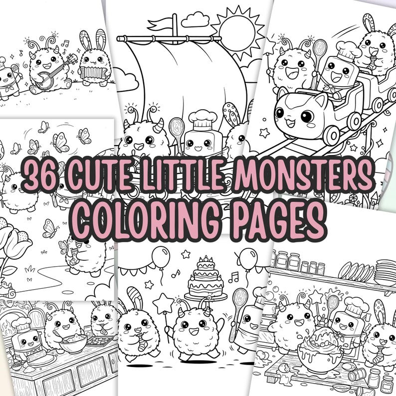 36 Cute Little Monsters Coloring Pages | A4 Printable Digital Download ...