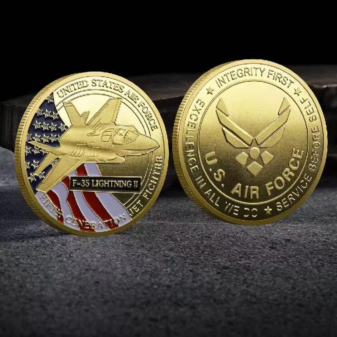 US Air Force F - 35 Lightning II Challenge Coins - Gold Plated Double ...