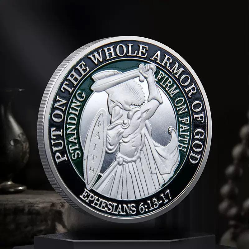Armor of God Challenge Coins - Gold Silver, Biblical Warrior & Armor ...