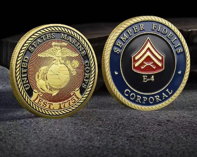 US Marine Corps Corporal Challenge Coins - Gold Plated Double - Sided ...