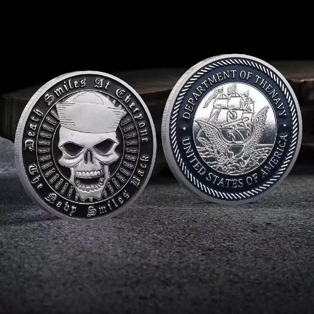 US Navy Challenge Coins Double - Sided Skull & Naval Emblem, Military ...